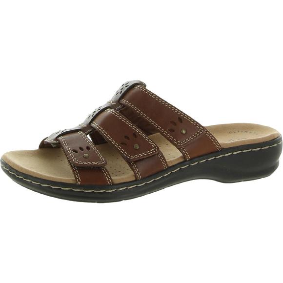 Clarks | Shoes | Clarks Womens Leisa Spring Brown Leather Slip On Flat ...